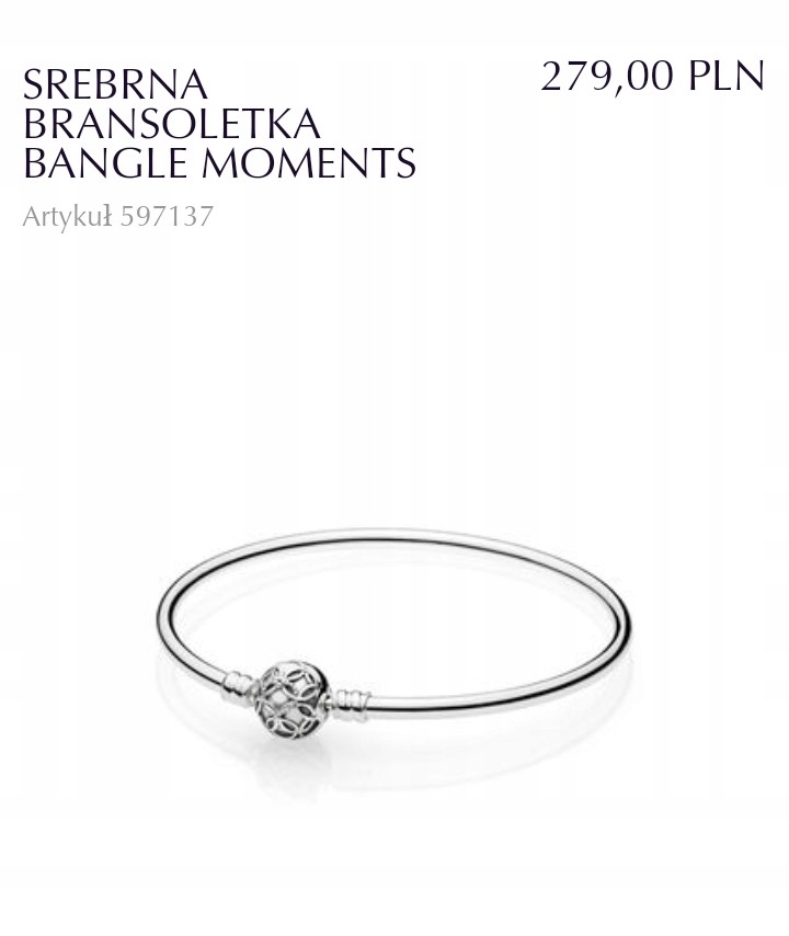 ORYGINALNA bransoletka PANDORA 597137 BANGLE r.17 - 7447672410 ...