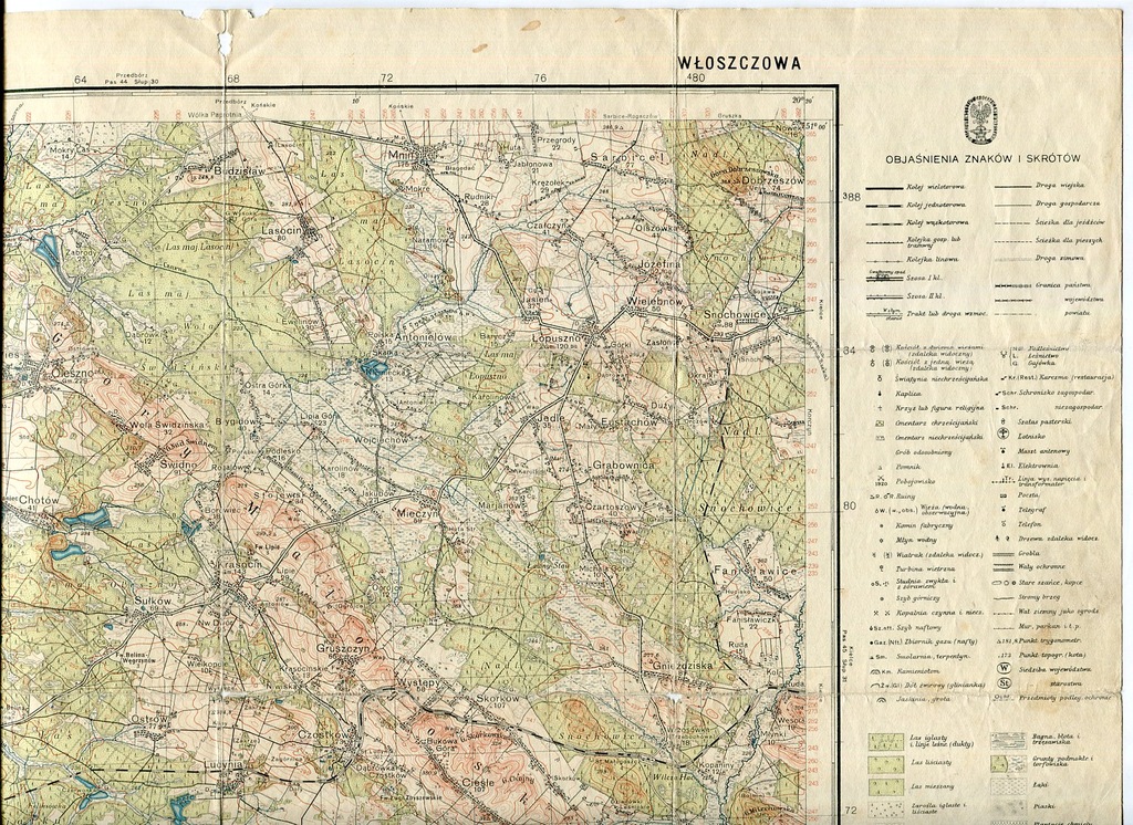 WŁOSZCZOWA / MAŁOGOSZCZ :: mapa wojskowa WIG 1936 - 7680774252 ...