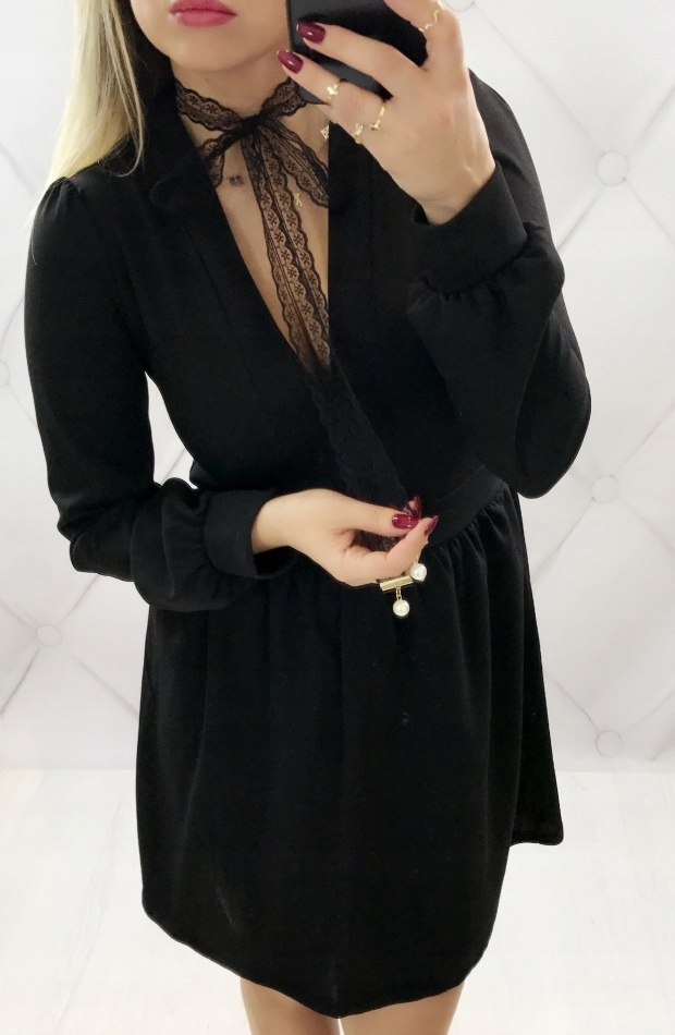 Sukienka Rozkloszowana Dekolt Choker N906 Czarna 7175519268 Oficjalne Archiwum Allegro